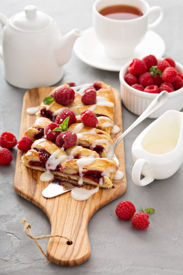Braided Raspberry Danish with Glaze Stock Image - Image of breakfast ...