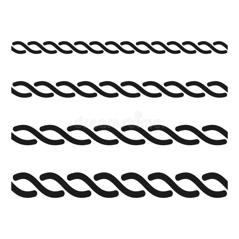 Braided Rope Elements. Abstract Wave Patterns. Horizontal Black Strands ...
