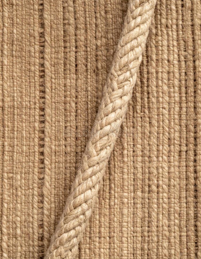 Braided Rope Over Woven Beige Fiber Texture Background in Vertical ...