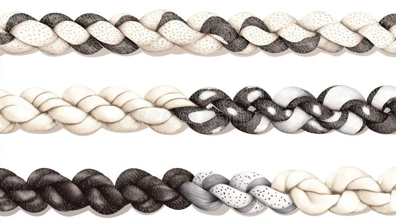 Braided Ropes and Knots Illustrated in Different Patterns and Textures ...