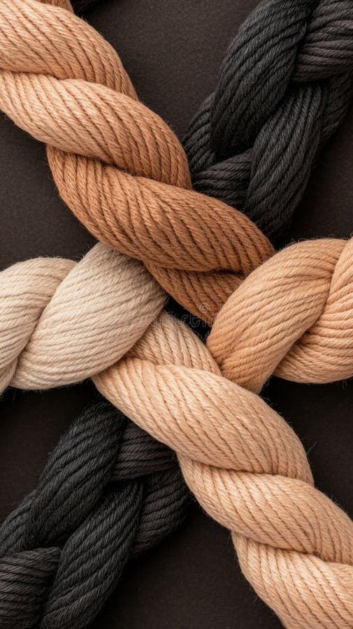 Braided Ropes in Multiple Colors on Dark Background, Showcasing Texture ...