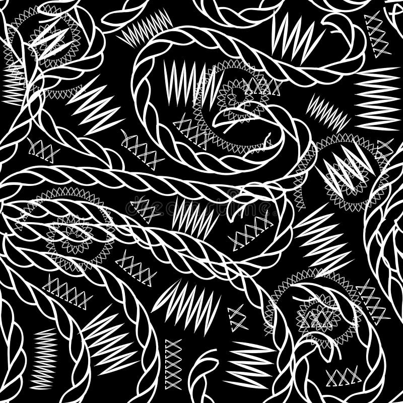 Braided Ropes and Zigzag Stitching Vector Seamless Pattern. Black and ...