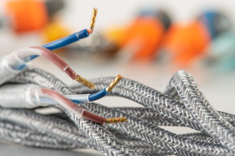 Textile Braided Electrical Cable Cord with Terminals Stock Image ...