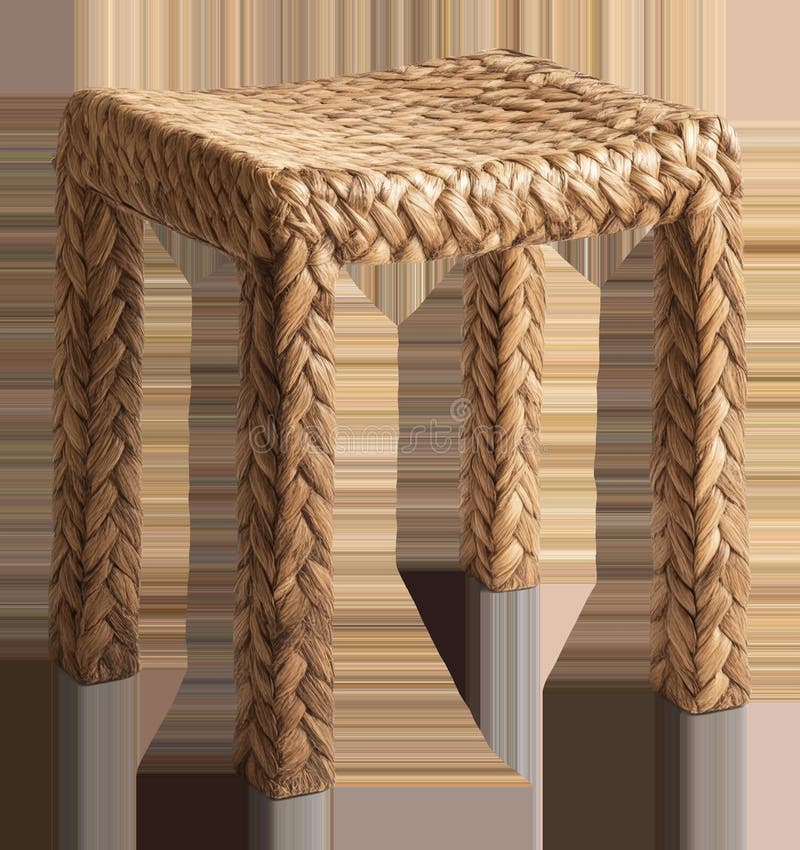 Braided Wicker Stool with Natural Fibers and Square Shape, Rustic Home ...
