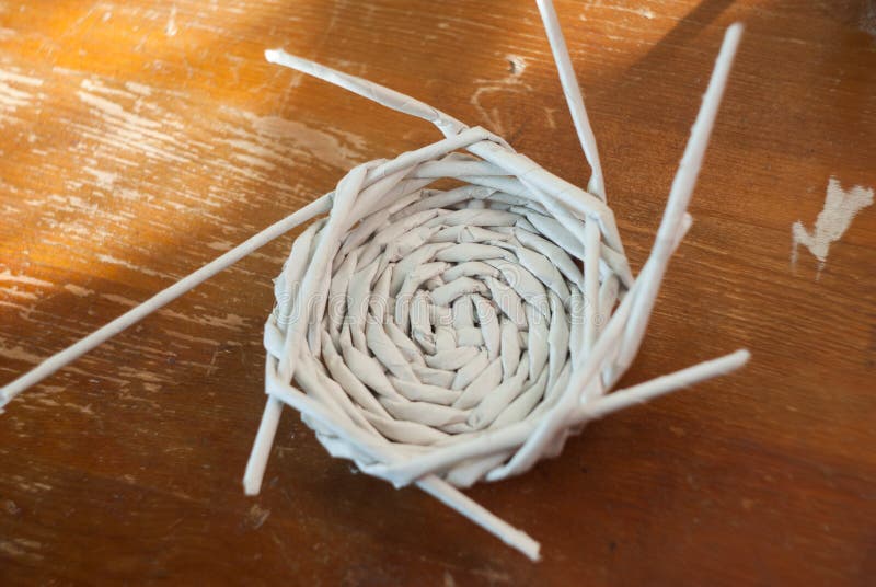 Braiding of Paper, the Beginning of the Creation Basket, Stock Image ...