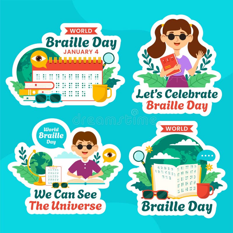 Braille Day Label Flat Cartoon Hand Drawn Templates Background ...