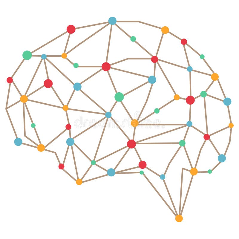 Human Brain with Colorful Connected Lines and Dots. Vector Network ...