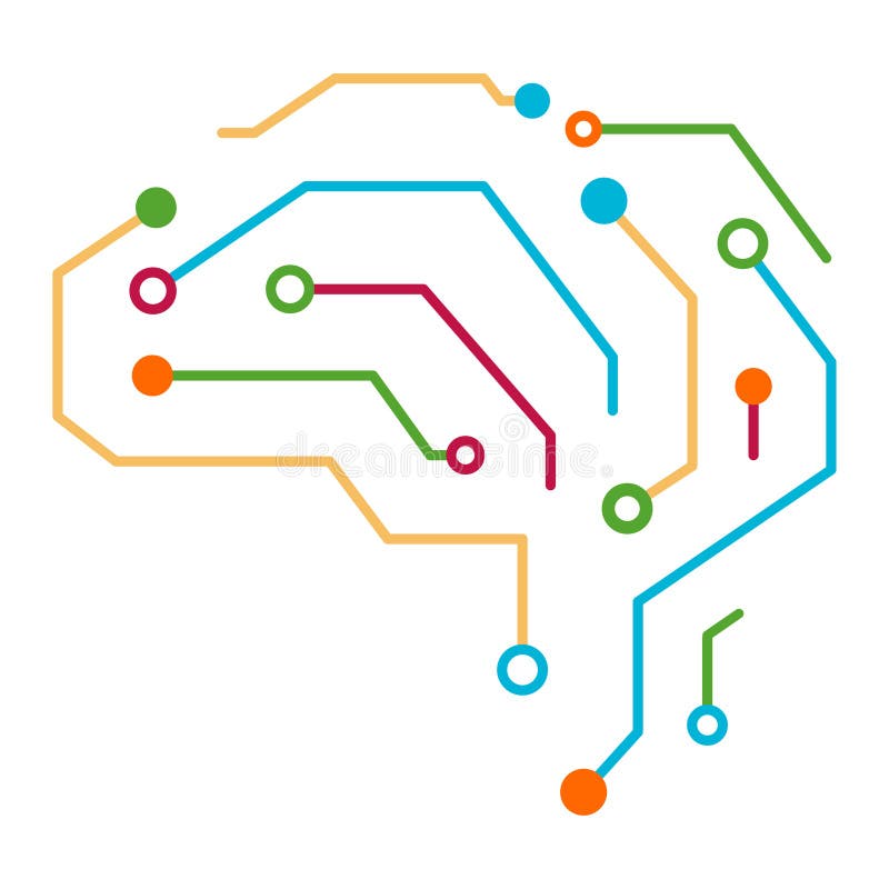 Human Brain with Colorful Connected Lines and Dots. Vector Network ...