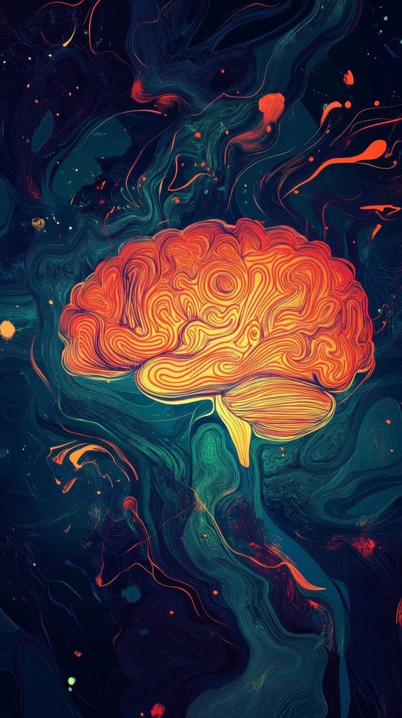 Brain Abstract Art - Colorful Psychedelic Design Stock Illustration ...