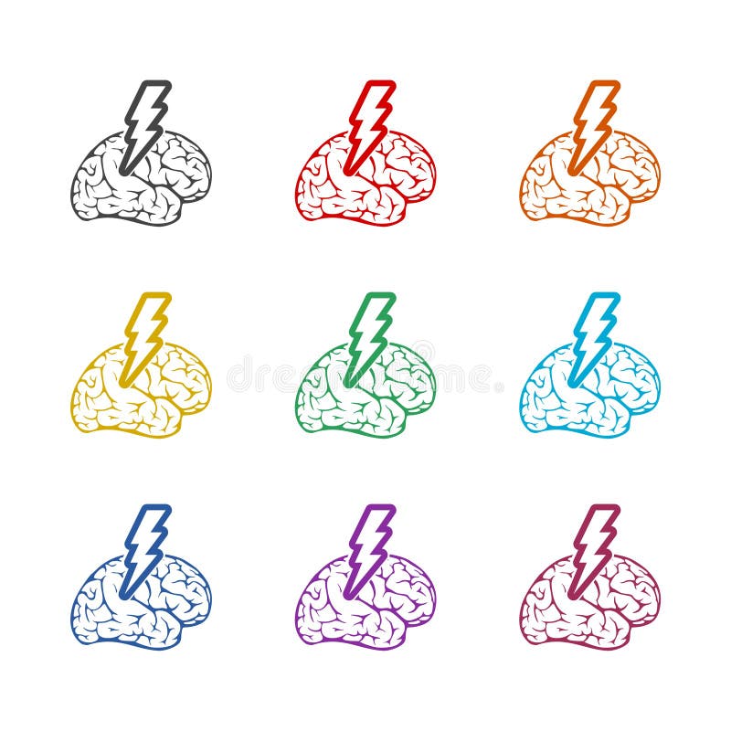 Brain Activity Color Icon Set Isolated on White Background Stock Vector ...
