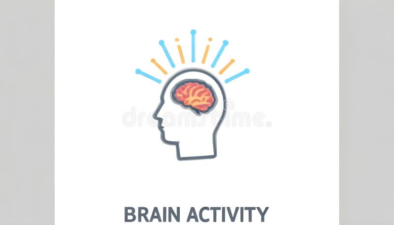 Brain Activity Icon: Head with Colorful Brain and Rays Stock ...