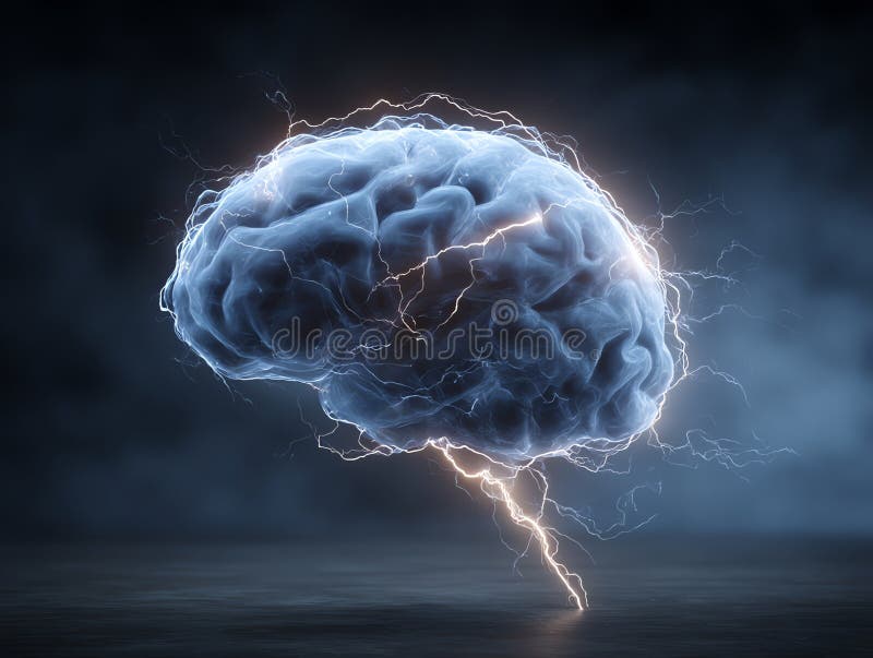 Brain Activity with Lightning Neural Connections Concept Stock ...
