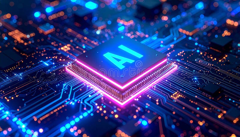 The Brain of AI: Futuristic Chipset with Electric Blue Circuitry Stock ...