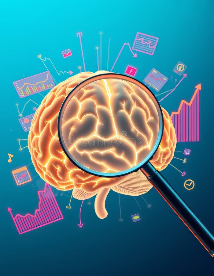 Brain Analysis with Magnifying Glass and Data Graphics, Cognitive ...