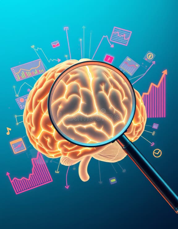 Brain Analysis with Magnifying Glass and Data Graphics, Cognitive ...