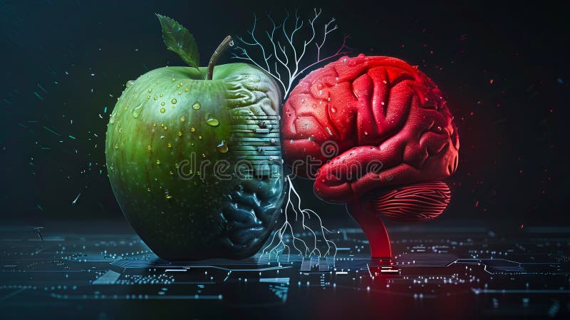 A Brain and an Apple with a Computer Chip Stock Image - Image of person ...