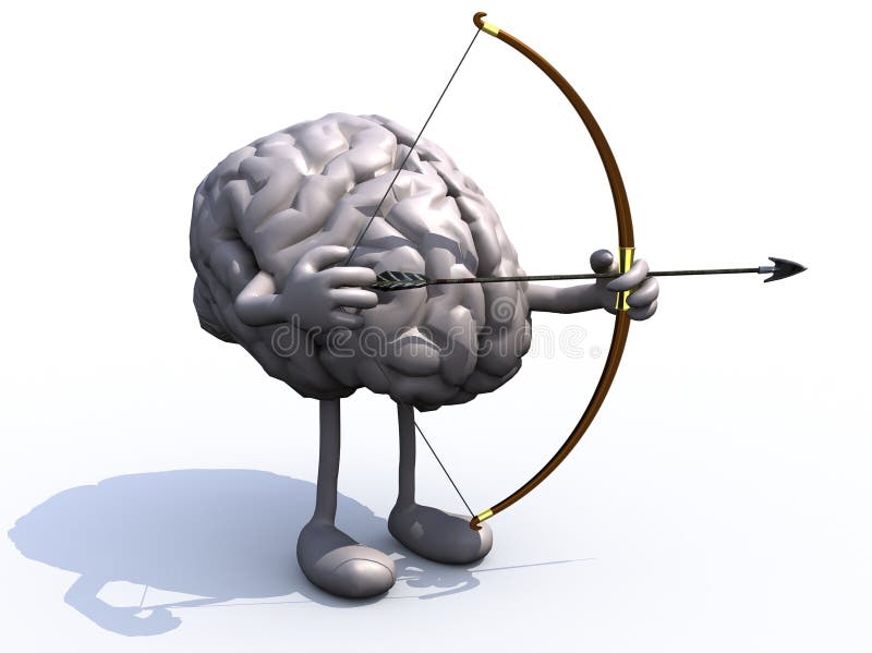 Brain with Arms, Legs, Bow and Arrow Stock Illustration - Illustration ...