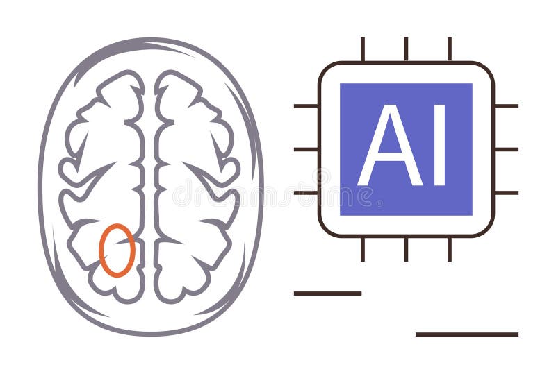 Brain and Artificial Intelligence Chip Visualizing Human-Machine Connection Stock Illustration ...