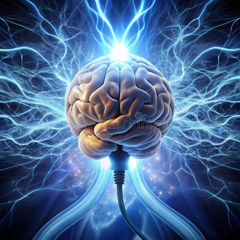 Brain As a Power Source with Energy Tendrils Stock Illustration ...