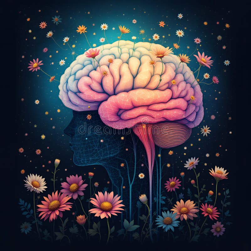 Brain As a Source of Creativity with Flowers Growing Stock Illustration ...