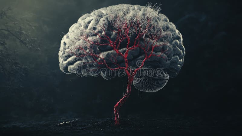 Brain As Tree with Vivid Red Branches in Moody Lighting Stock Photo ...