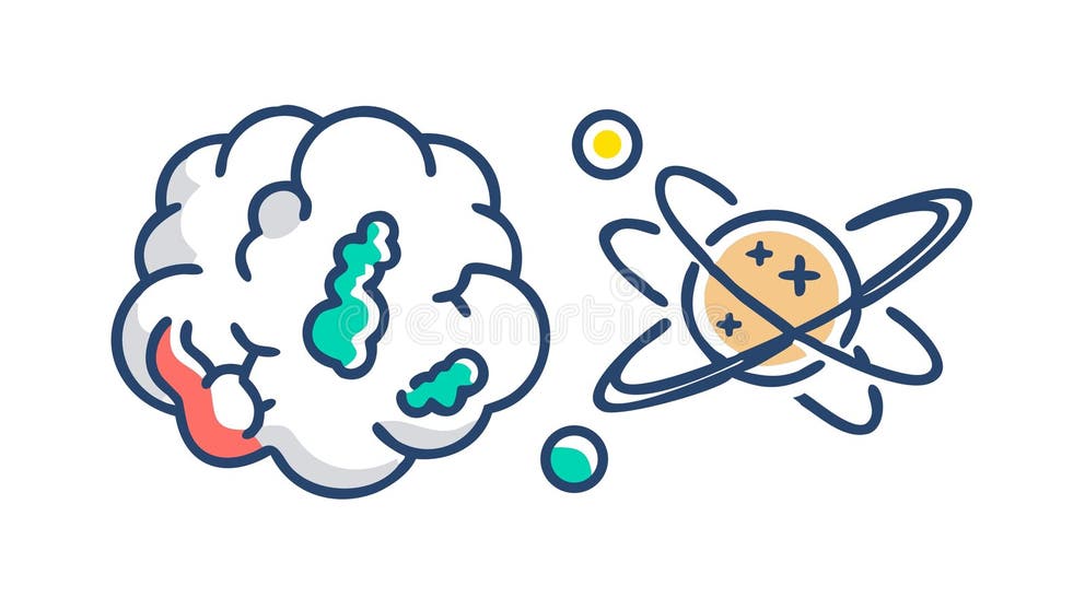 Brain with Atomic Structure, Neurological Science and Research, Vector ...