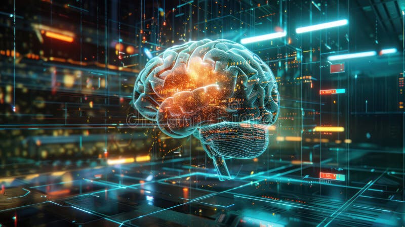 A Brain with Augmented Reality Elements, Showcasing the Concept Stock ...