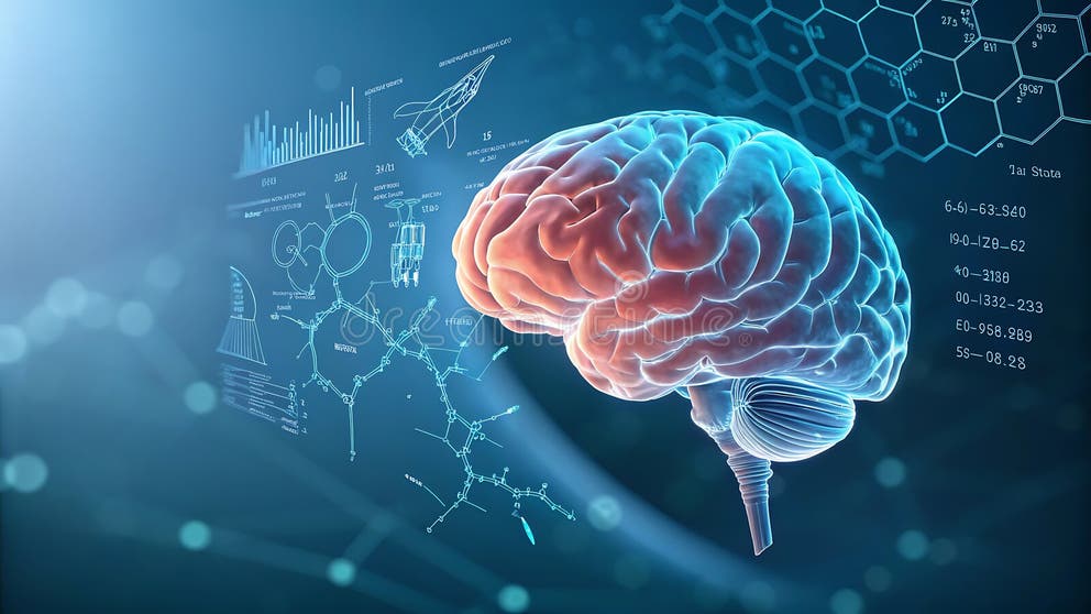 Brain Awareness Week Design Featuring a Glowing Brain with Scientific ...