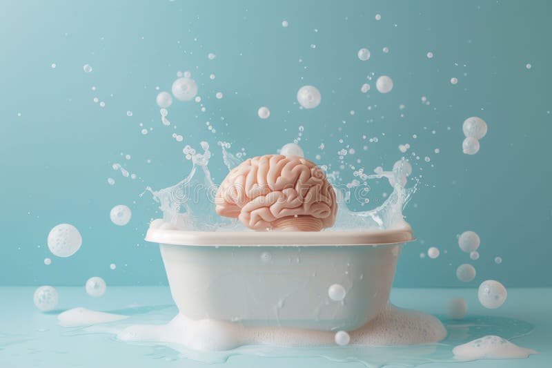 Brain in Bathtub with Water Splashes and Bubbles Stock Illustration ...