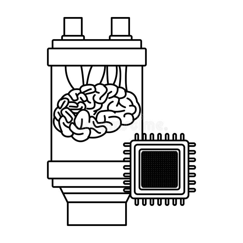 Brain into a Battery Black and White Stock Vector - Illustration of ...