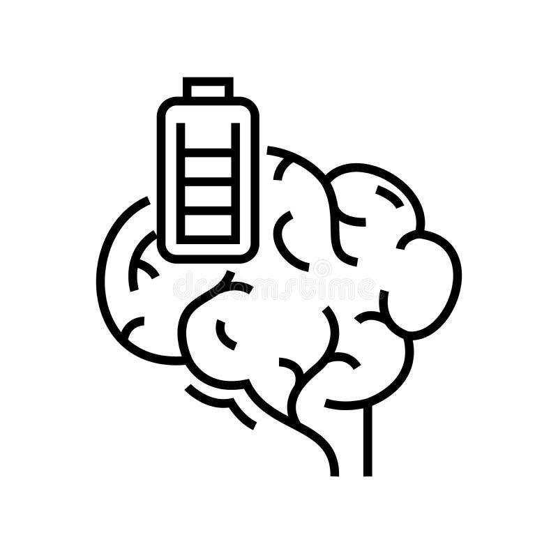 Brain Battery Line Icon, Concept Sign, Outline Vector Illustration ...