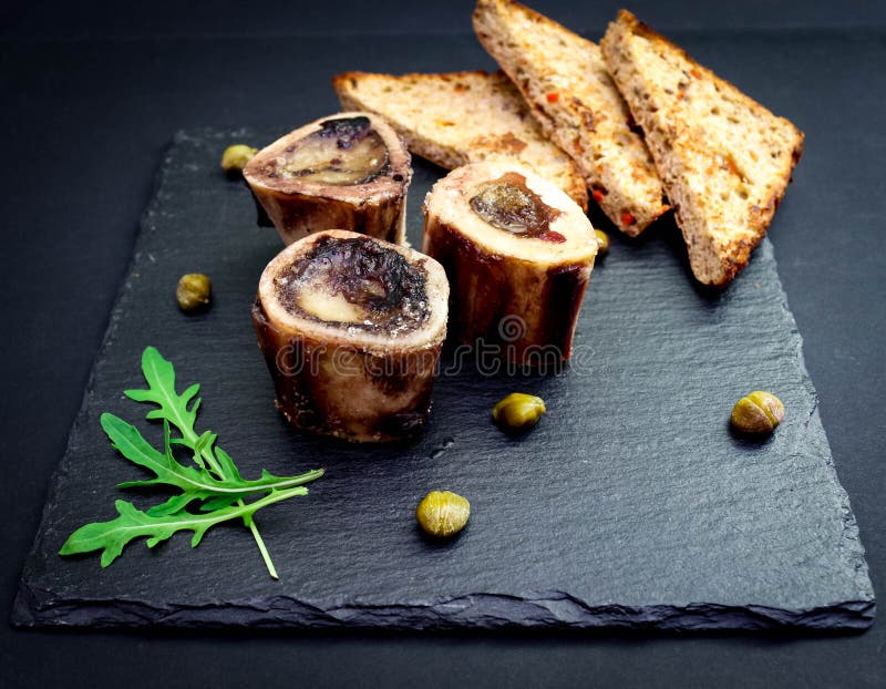 Brain Beef Bone on Basalt Plate Top View Stock Photo - Image of meal ...