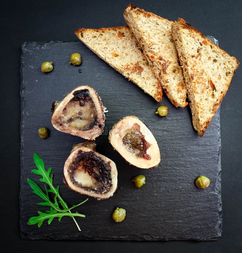 Brain Beef Bone on Basalt Plate Top View Stock Photo - Image of food ...