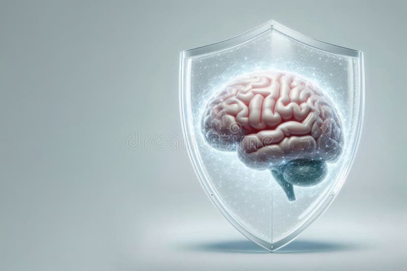The Brain Behind the Glass Shield. Space for Text. Stock Photo - Image ...