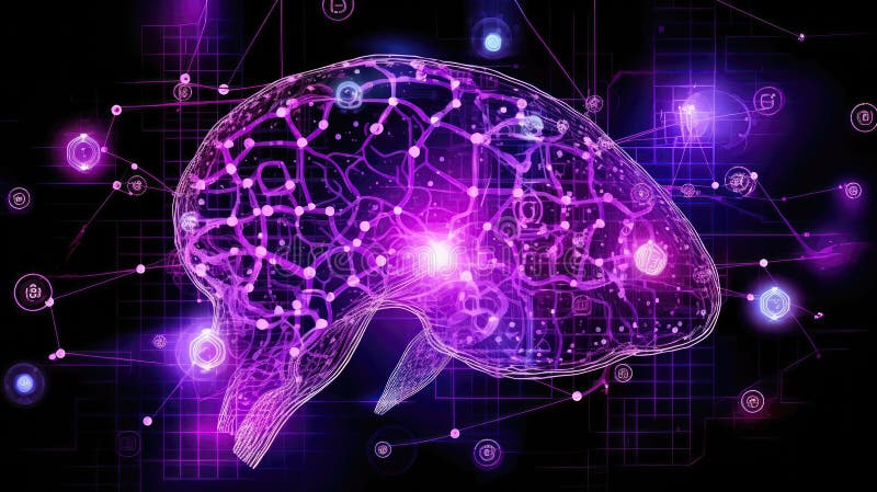 Brain Big Data Cybersecurity Conceptual Background Purple Black ...