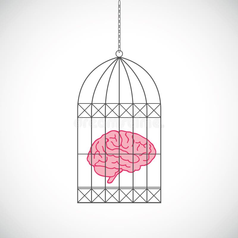 Brain in a bird cage stock vector. Illustration of captivity - 140204350