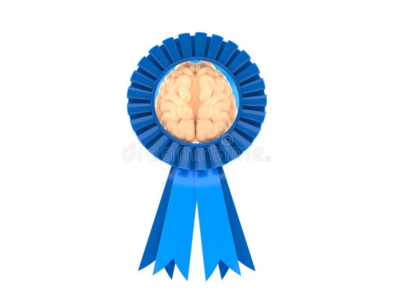 Brain with Blue Award Ribbon Stock Illustration - Illustration of brain ...