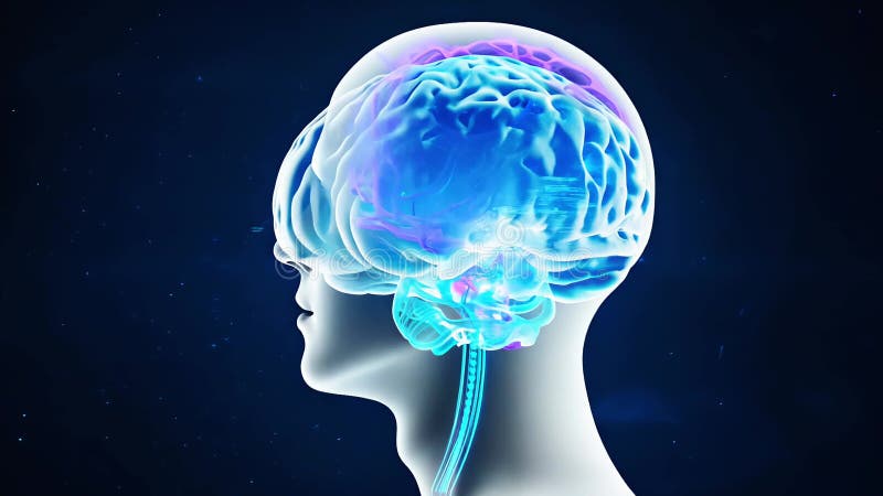 A Brain with a Blue Glow Surrounding it. Glowing Neural Brain Animation ...