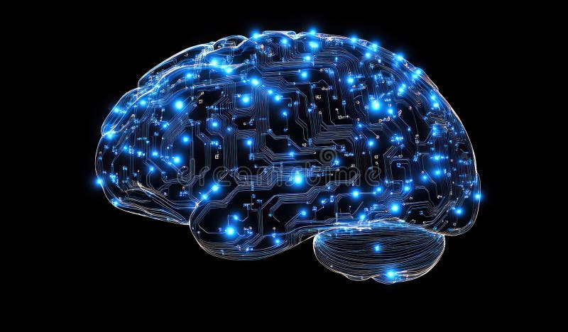 A Brain with Blue Lights on it Stock Illustration - Illustration of ...