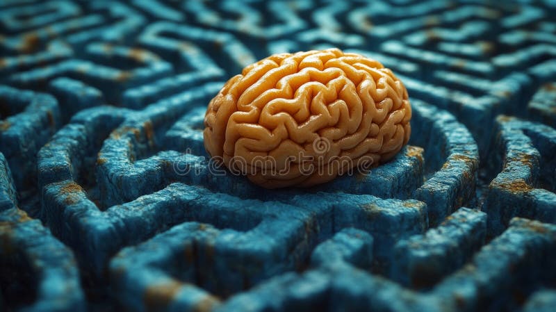 Brain in a Blue Maze, Abstract Concept. Neuroscience and Problem ...