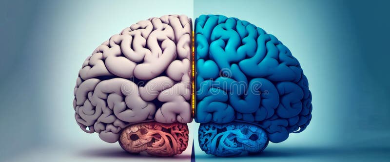 Brain, Blurred Lights Background, Close Up Two Sides Stock Illustration ...