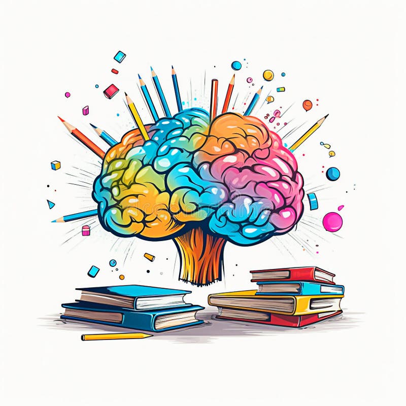 Brain with Books and Pencils on White Background. Back To School ...