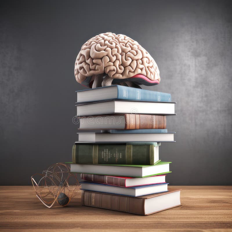 Brain and Books on the Table. AI Generative Stock Illustration ...
