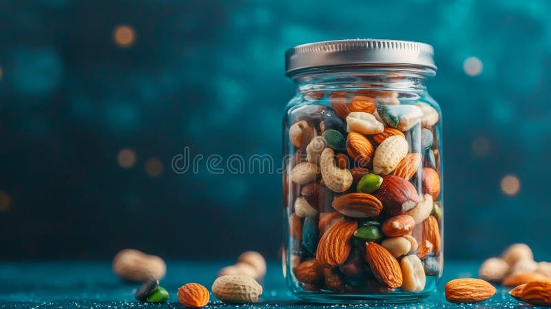 Brain-Boosting Mixed Nuts and Seeds in Glass Jar Stock Illustration ...