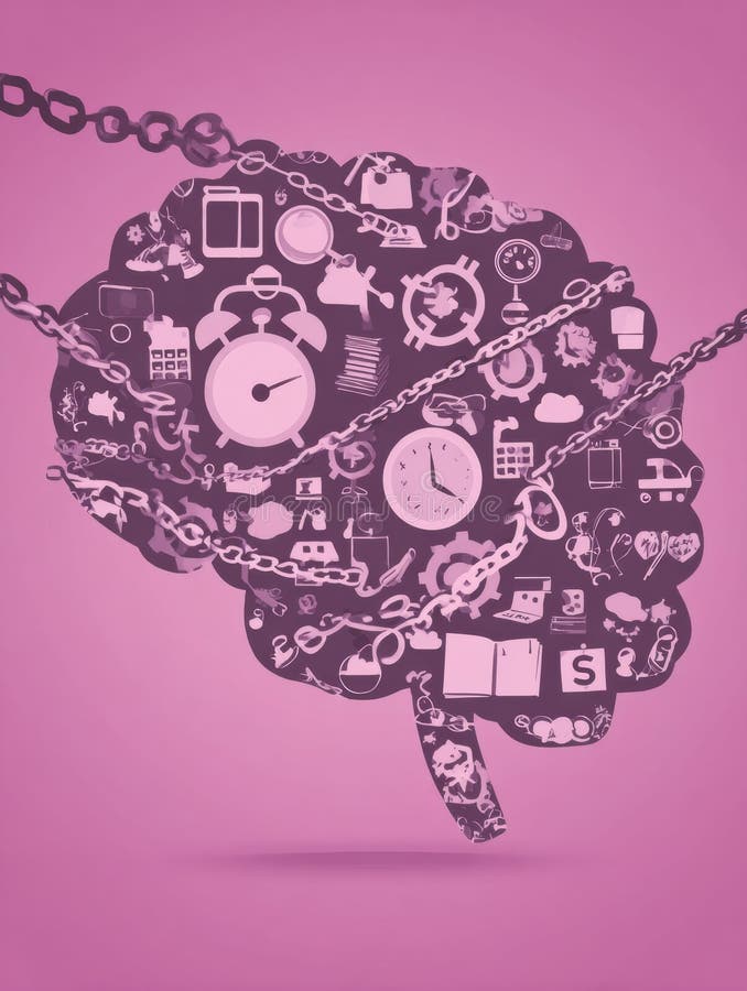 Brain Bound by Chains of daily Routine Symbols, Representing Stress and ...