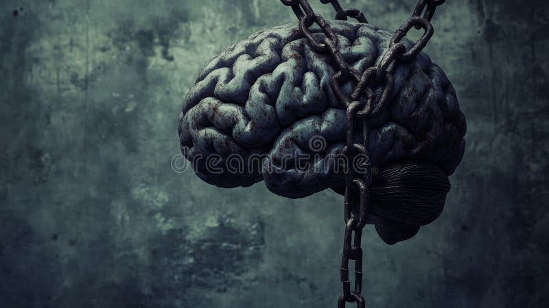 Brain Bound by Heavy Chains Against a Dark Background Stock Image ...