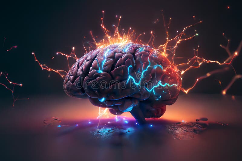 Brain, Brain Explosion, Brain Activity with Colorful Lightning Bolts ...