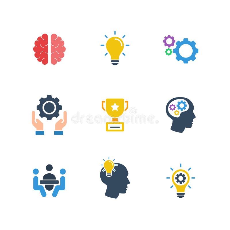 Brain, Brainstorming, Idea, Creativity Colored Filled Icon Set Vector ...
