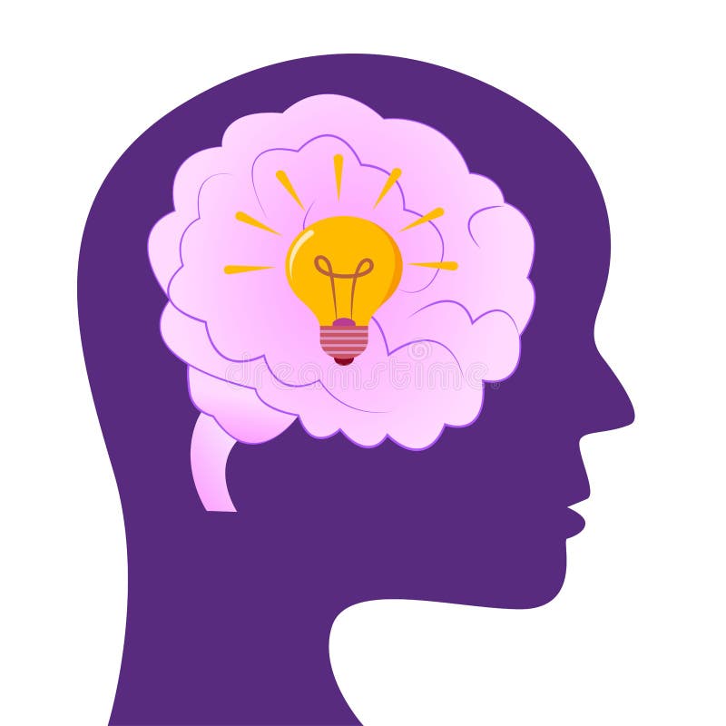 A Face Profile Silhouette Showing the Human Brain with a Light Bulb ...