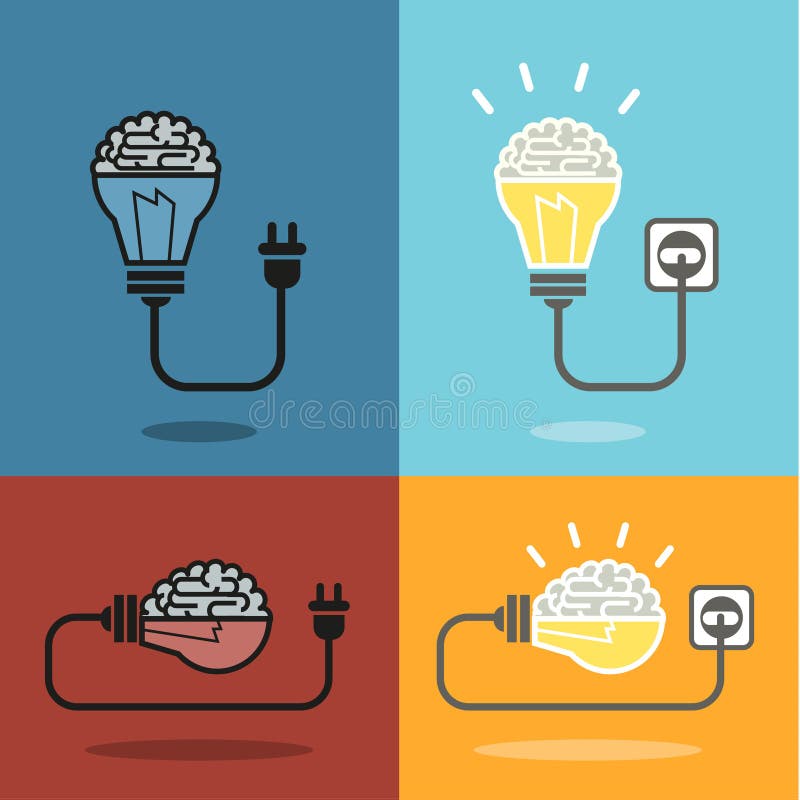 Brain and bulb light stock illustration. Illustration of design - 48066510